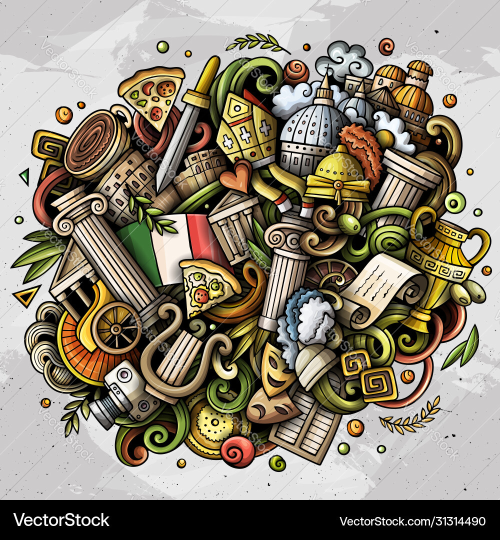 Rome hand drawn cartoon doodles Royalty Free Vector Image