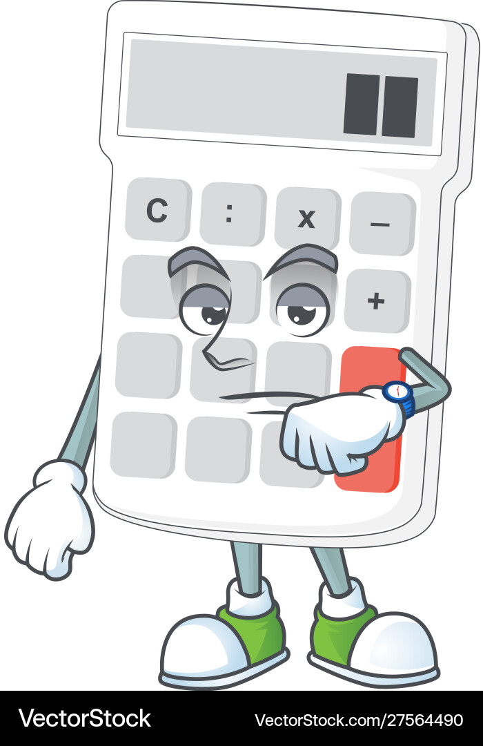 Waiting white calculator cartoon character Vector Image