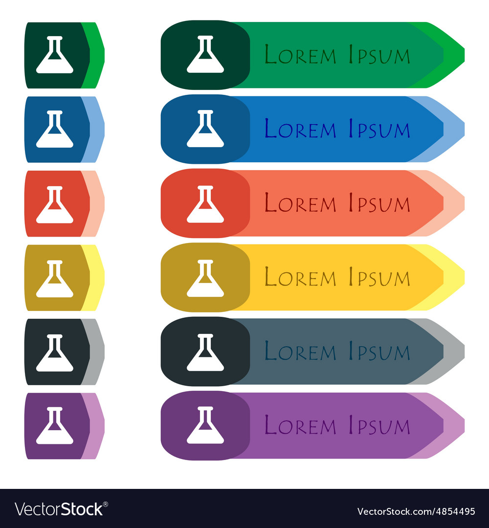 Conical flask icon sign set of colorful bright Vector Image