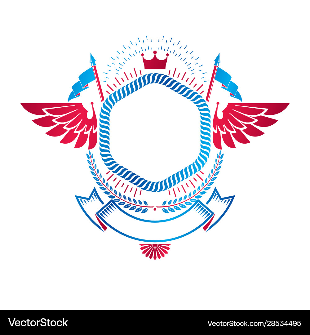 Graphic winged emblem made with imperial crown Vector Image