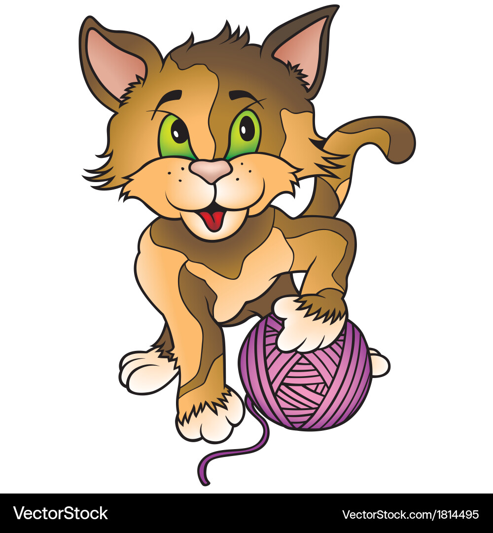 Kitten and ball of wool Royalty Free Vector Image