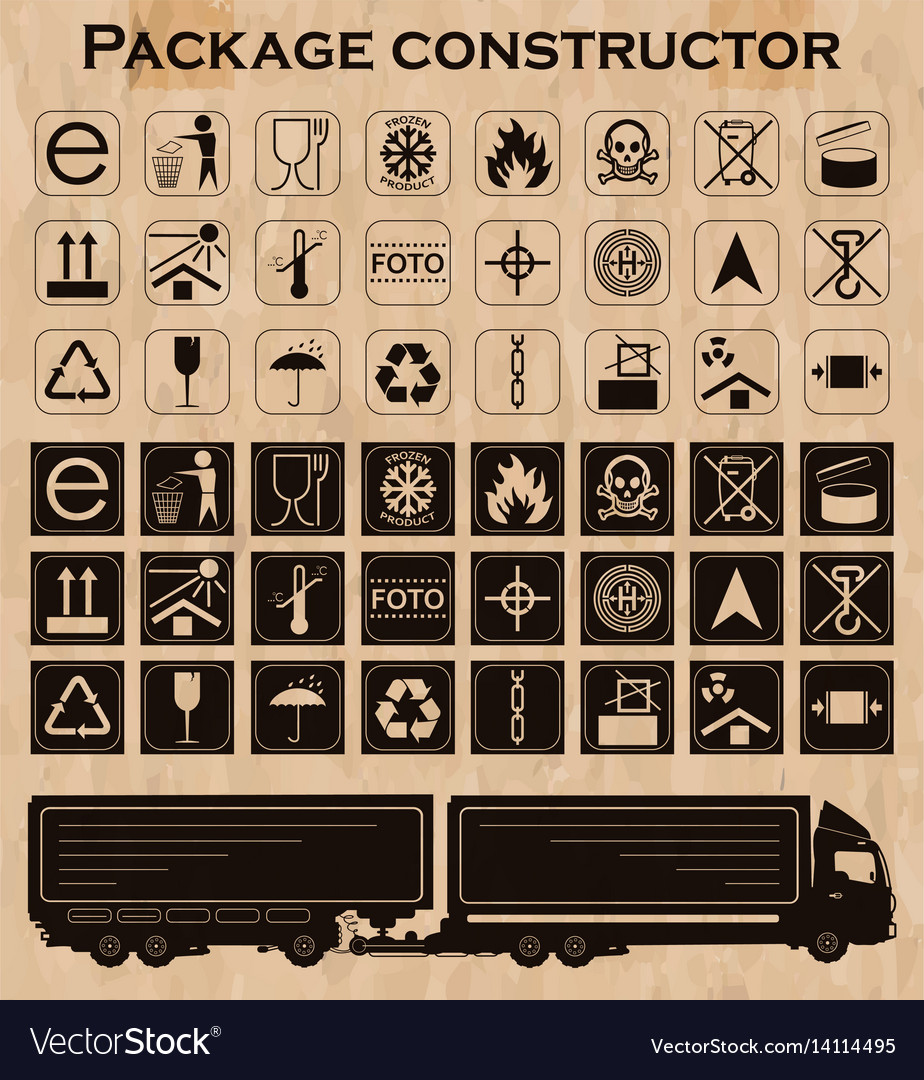 Package constructor packaging symbols icon set Vector Image