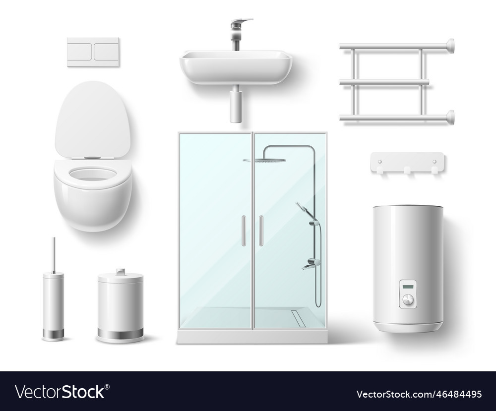 Realistic bathroom elements 3d plumbing objects Vector Image