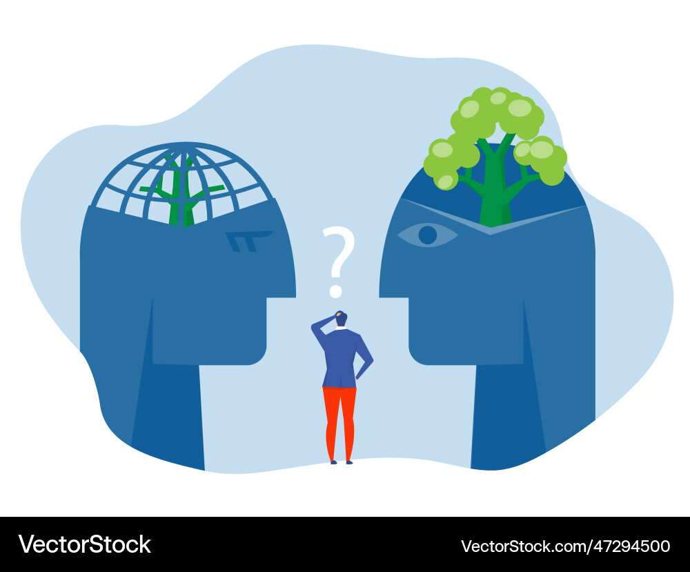 Businessman standing middle big head human think Vector Image
