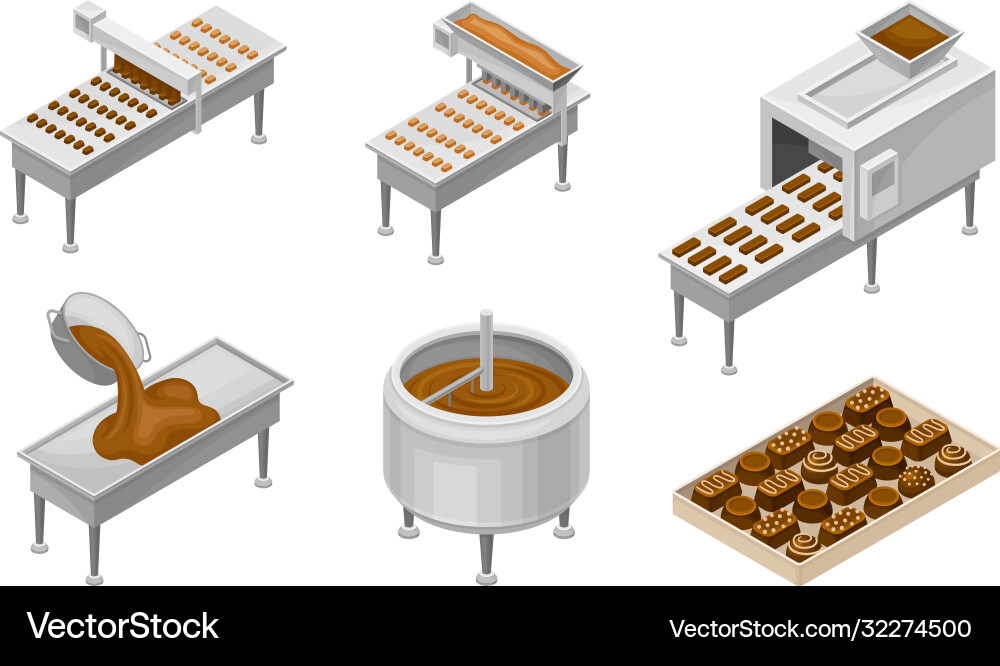Conveyer belt with chocolate sweets rested Vector Image