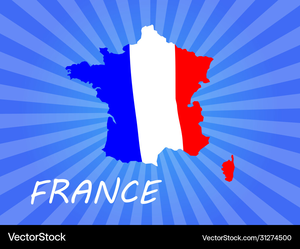 France map and flag on blue background Royalty Free Vector