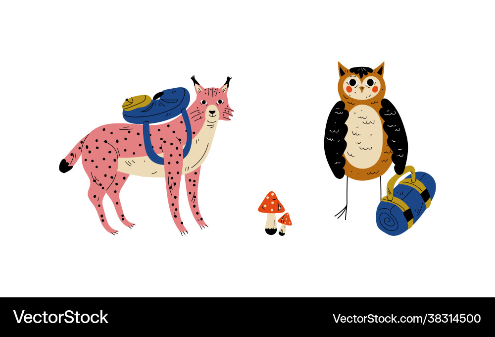 Humanized animal characters having camping Vector Image