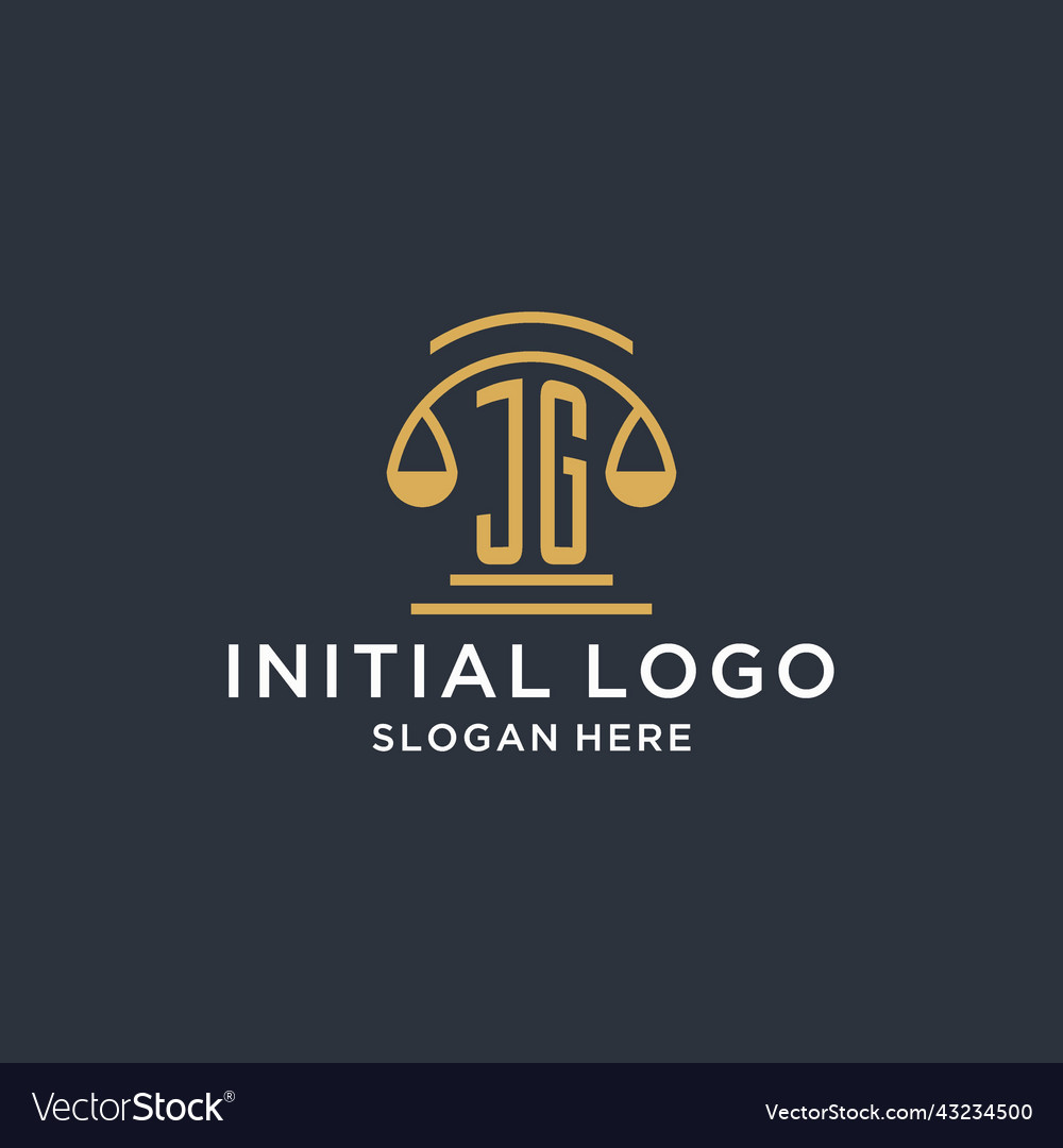Jg initial with scale of justice logo design Vector Image