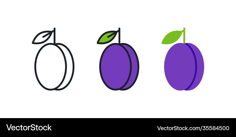 Plum icon linear color icon contour shape Vector Image