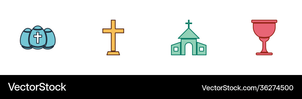 Set easter egg christian cross church building Vector Image