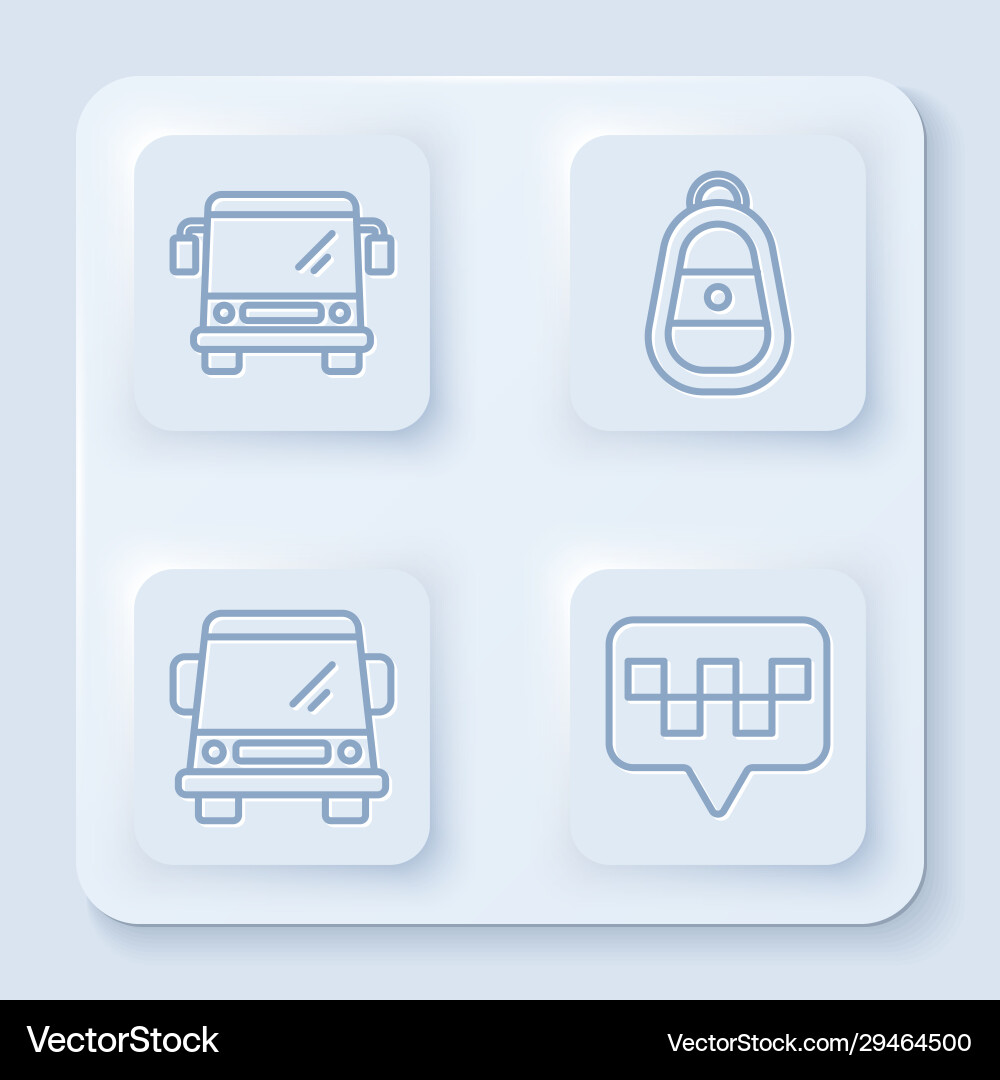 Set line bus car key with remote car and map Vector Image