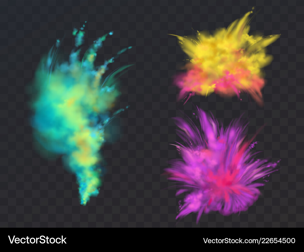 Set powder explosions for holi fest Royalty Free Vector