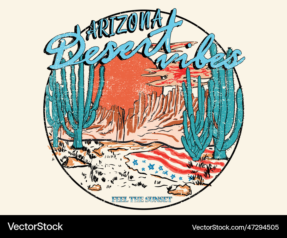 Arizona hand drawn graphic print design Royalty Free Vector