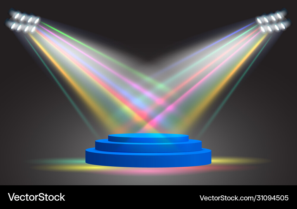Blue stand with colorful spotlight in studio Vector Image