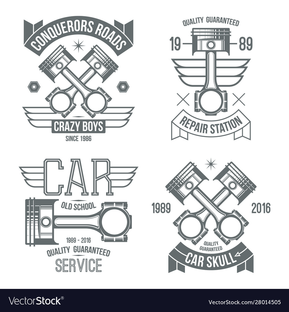 Car engine piston emblems Royalty Free Vector Image