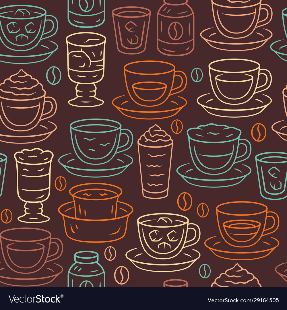 Coffee seamless pattern drinks background brown Vector Image
