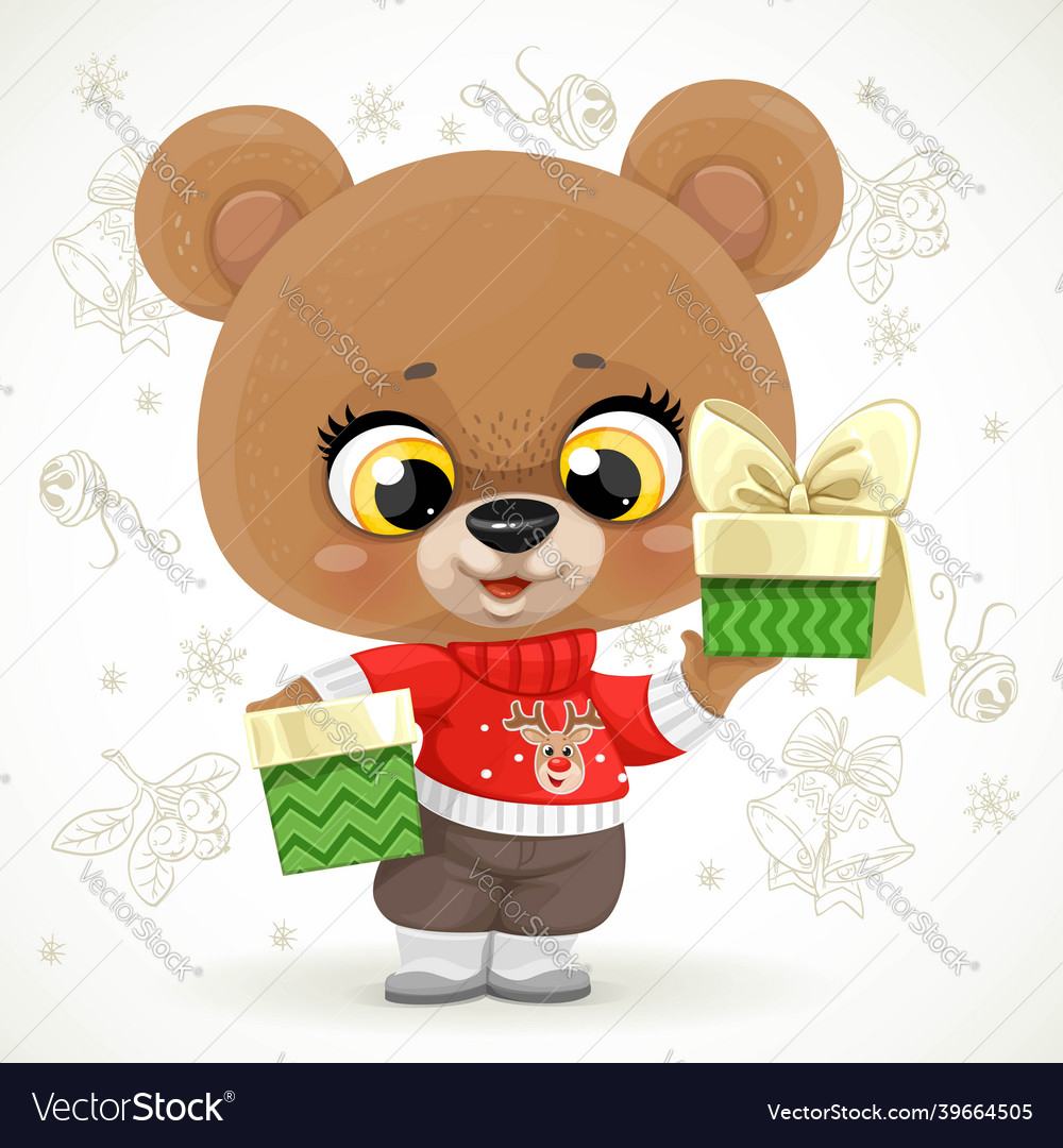 Cute cartoon teddy bear in red christmas sweater Vector Image