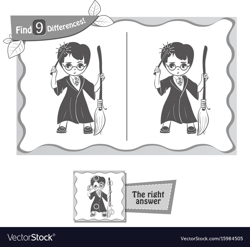 Find 9 differences game wizard Royalty Free Vector Image