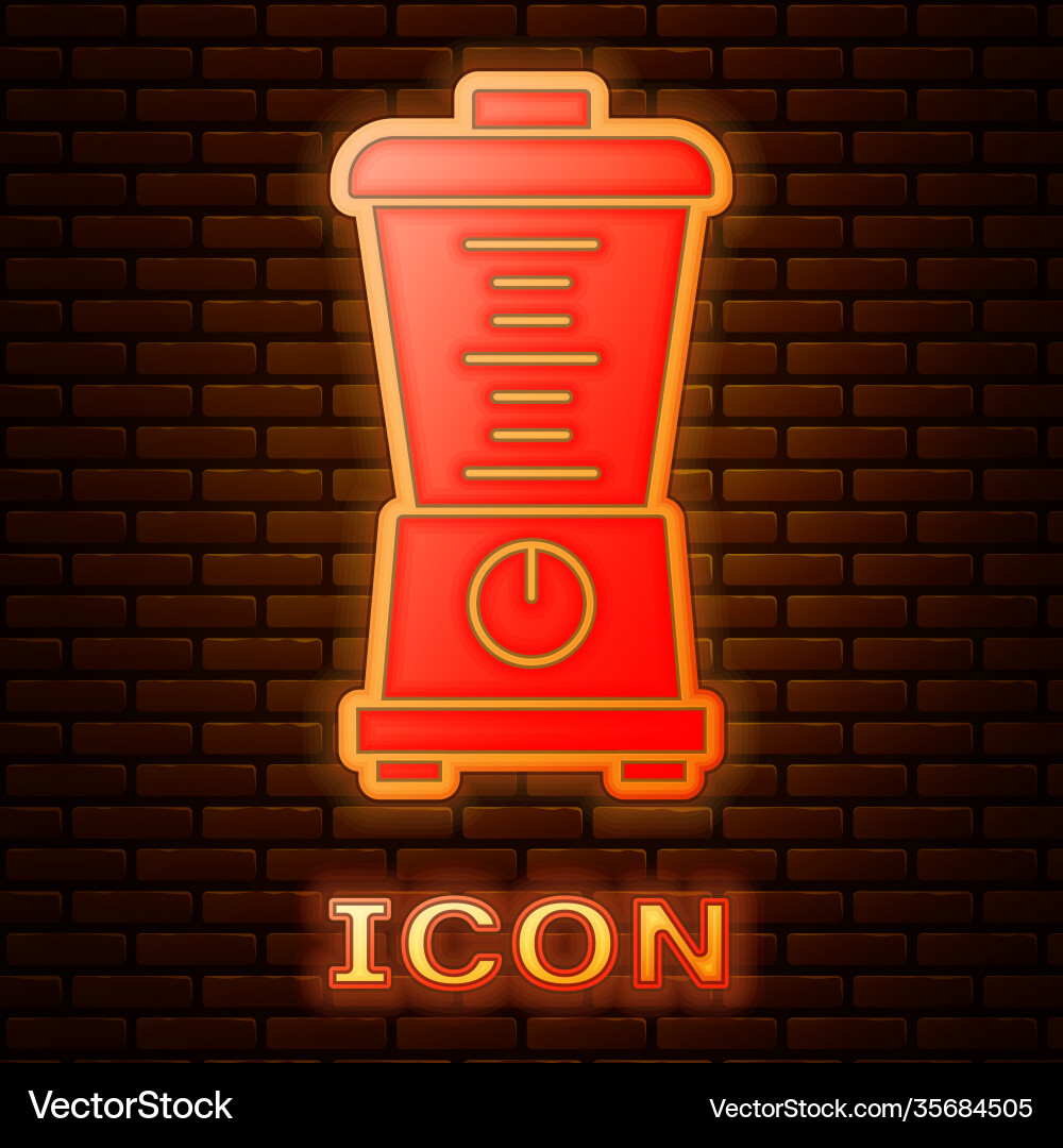 Glowing neon blender icon isolated on brick wall Vector Image