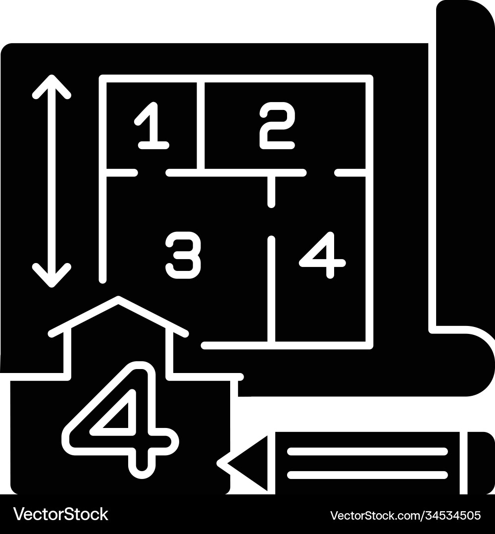 Number rooms black glyph icon Royalty Free Vector Image