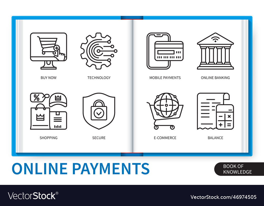 Online payments infographics linear icons Vector Image