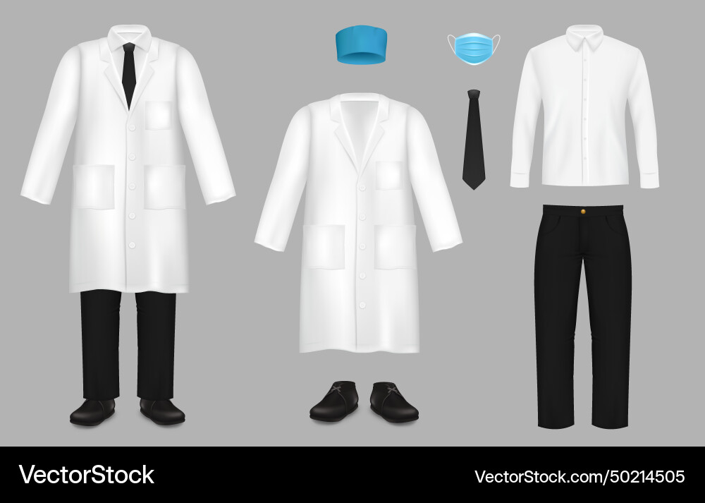 Realistic doctor suit set isolated Royalty Free Vector Image