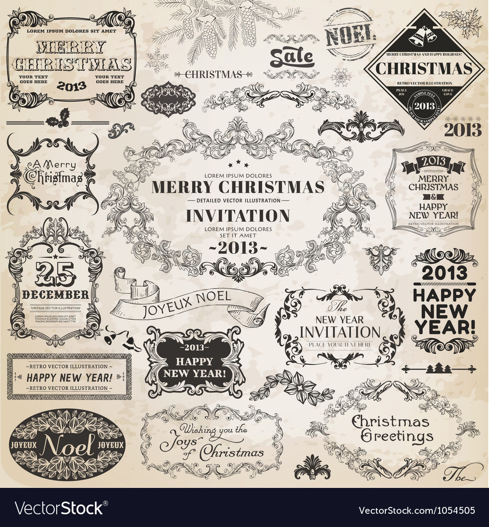 Set christmas calligraphic design elements Vector Image Set christmas calligraphic design elements Vector Image