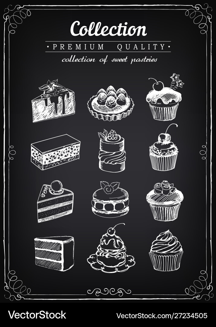Set hand-drawn icons pastries collection Vector Image