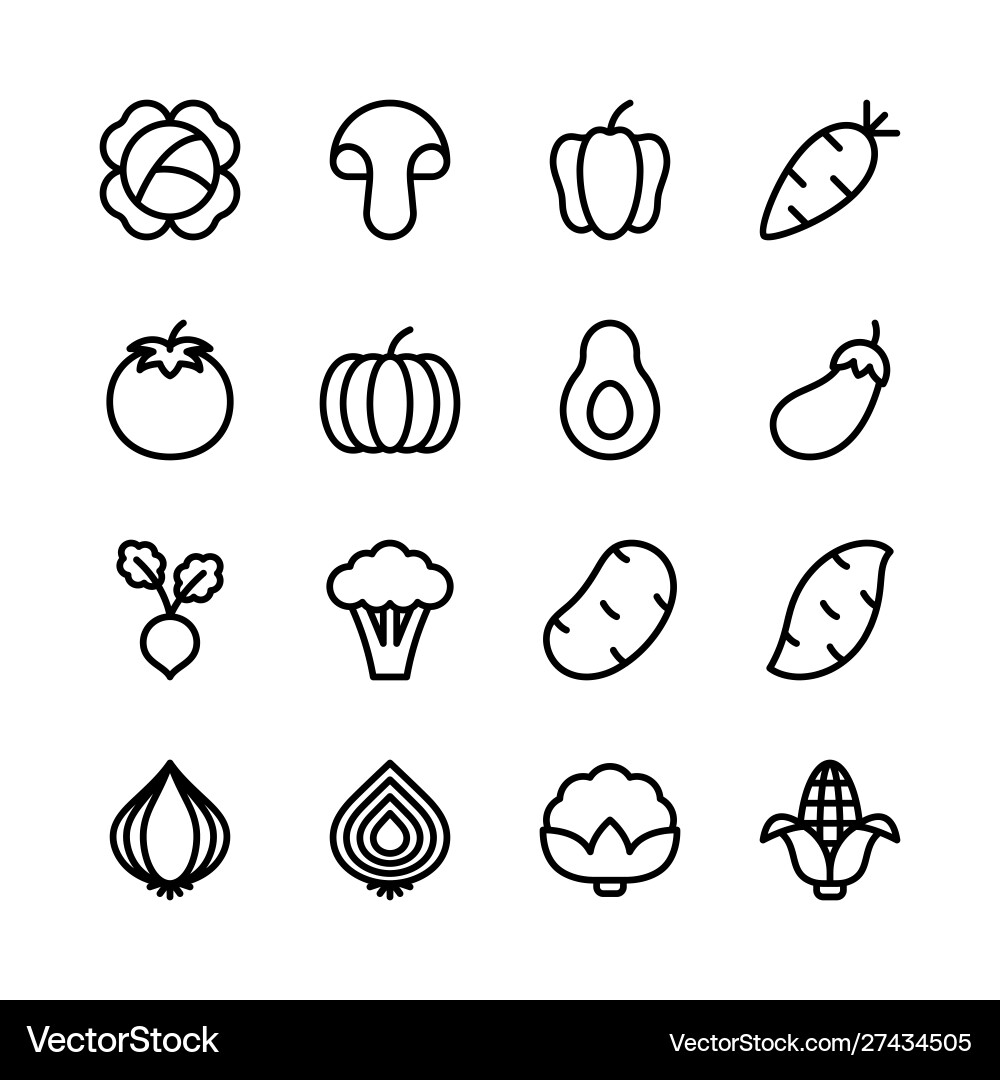 Vegetables line icons set outline style Royalty Free Vector