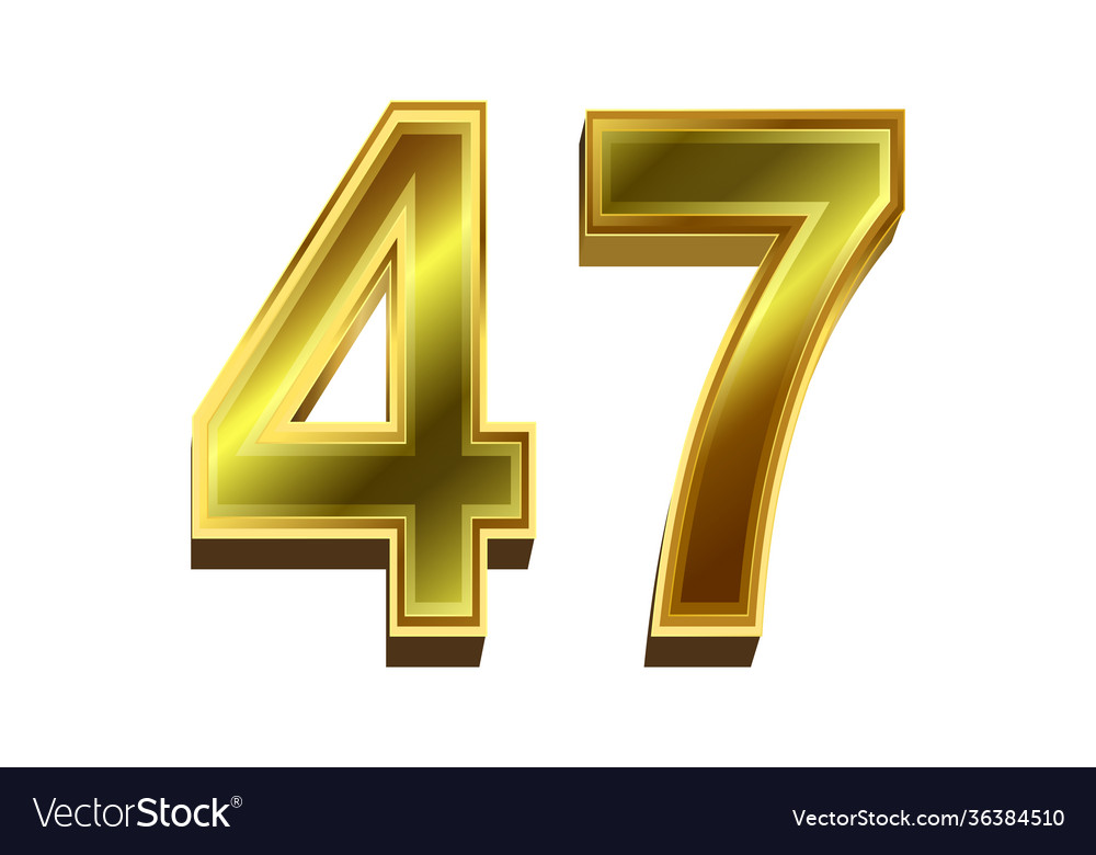 3d golden number 47 isolated on white background Vector Image