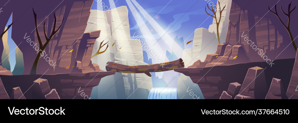 Autumn scene with mountains log bridge waterfall Vector Image