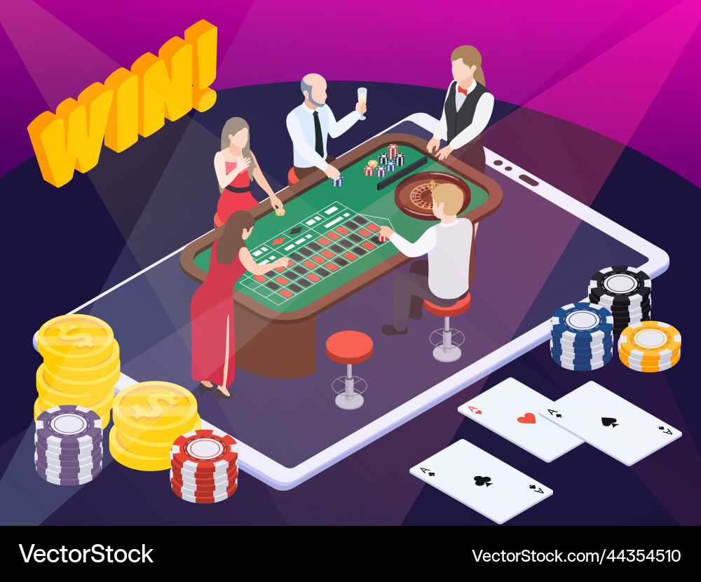 Casino win isometric composition Royalty Free Vector Image