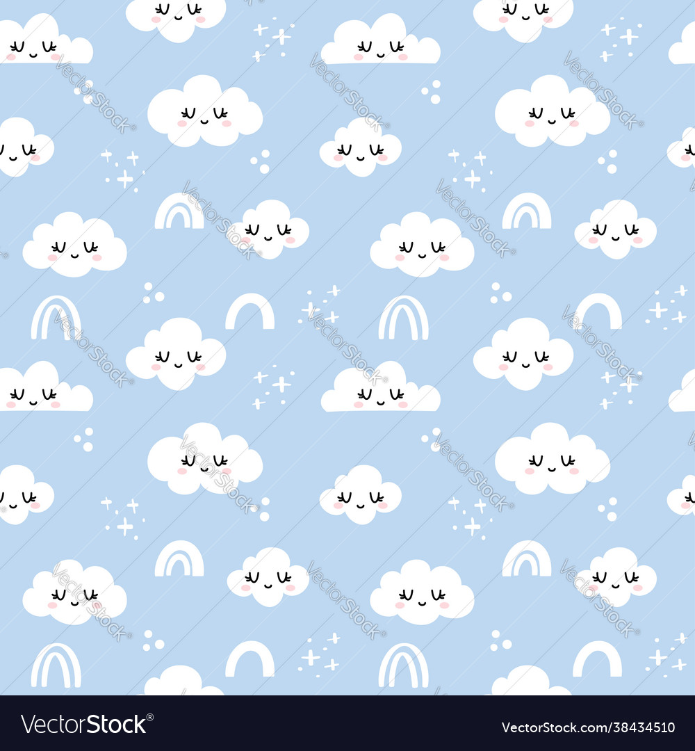Cloudy sky with several kawaii face clouds Vector Image