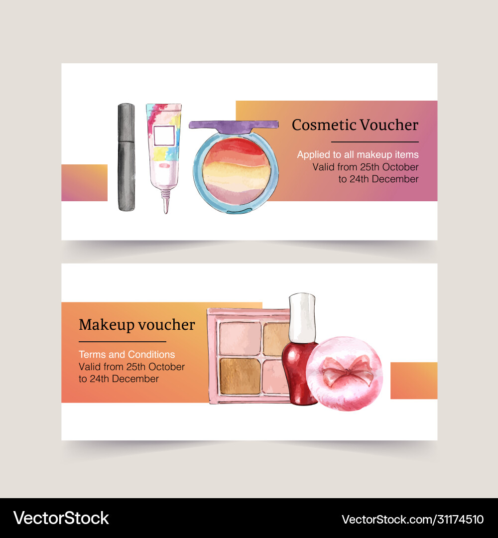 Cosmetic voucher design with eyeliner highlighter Vector Image