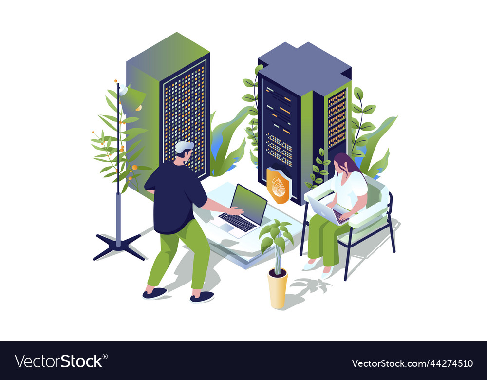 Data center web concept in 3d isometric design Vector Image