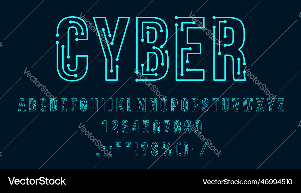 Futuristic cyber tech neon font or alphabet Vector Image