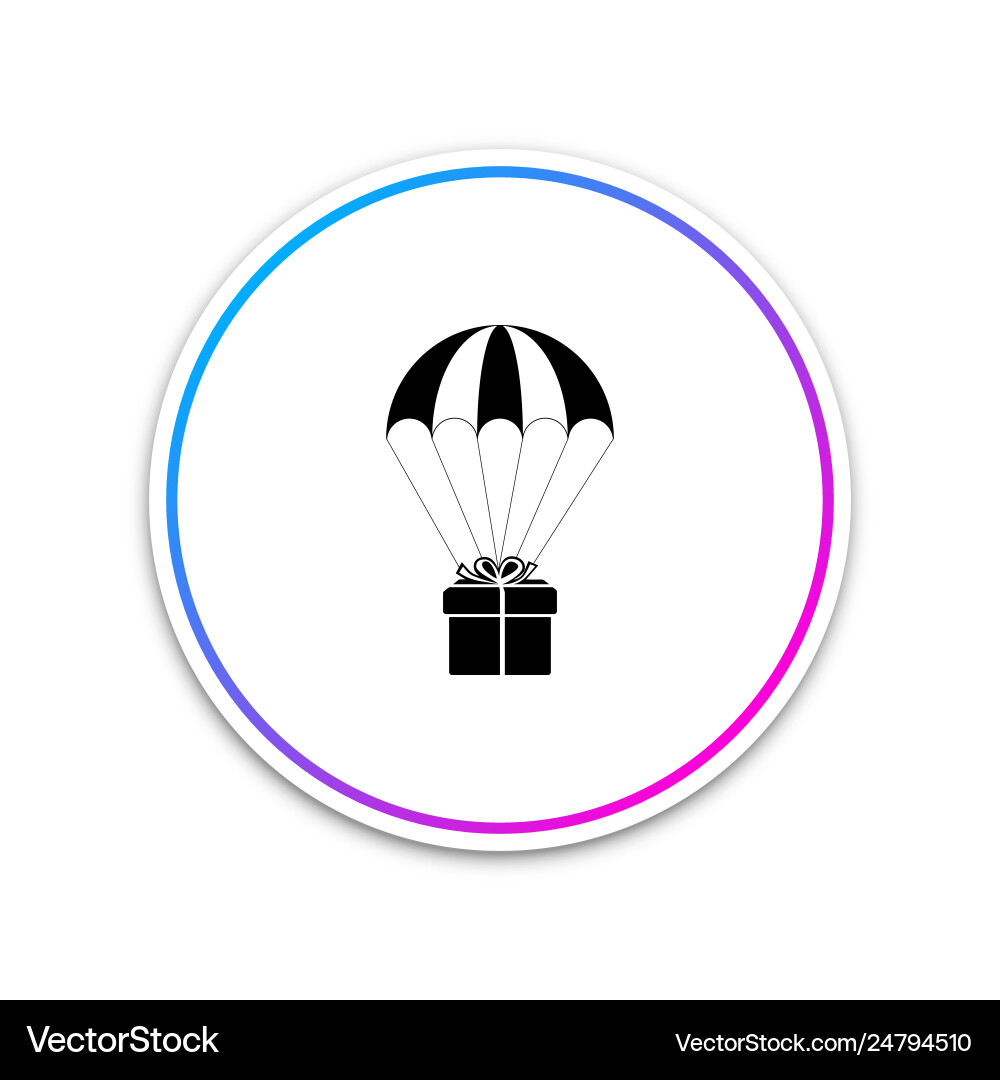 Gift box flying on parachute icon isolated Vector Image