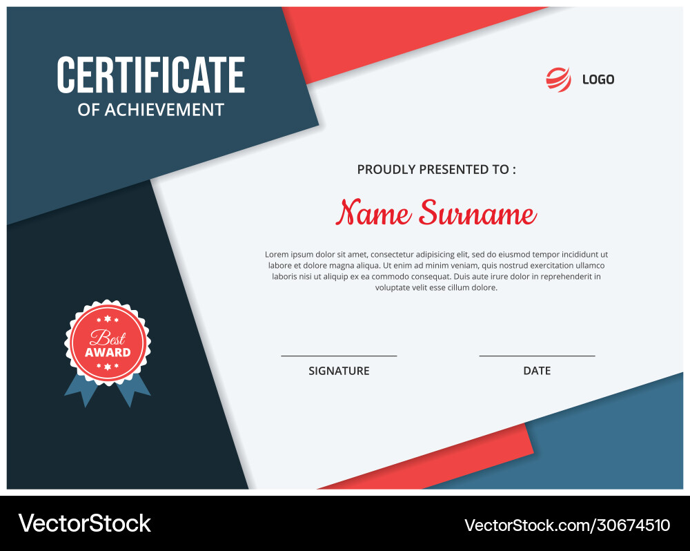 Red and blue geometric shapes certificate design Vector Image