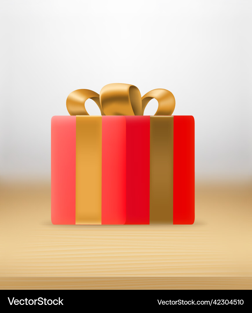 Red present box with golden ribbon on the table 3d