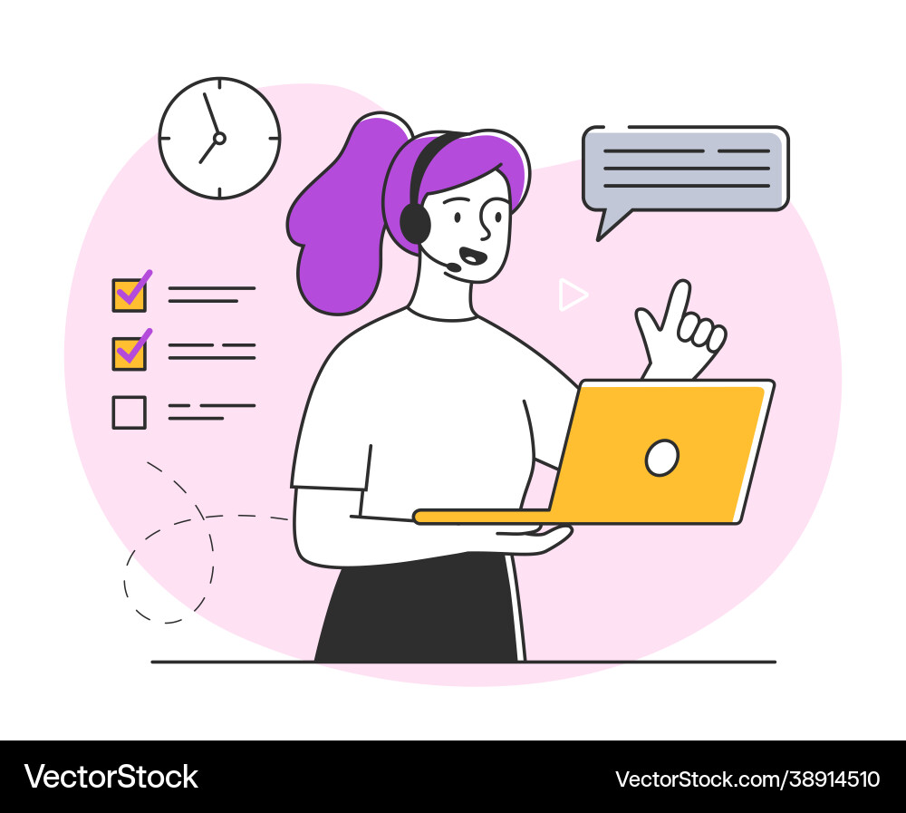 Young female character is working in customer Vector Image