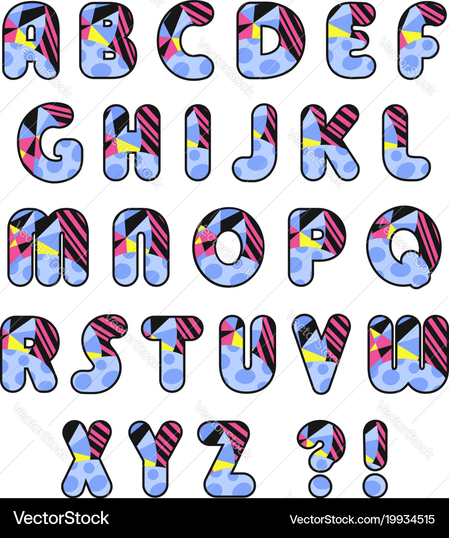 Colorful alphabet decorative font Royalty Free Vector Image