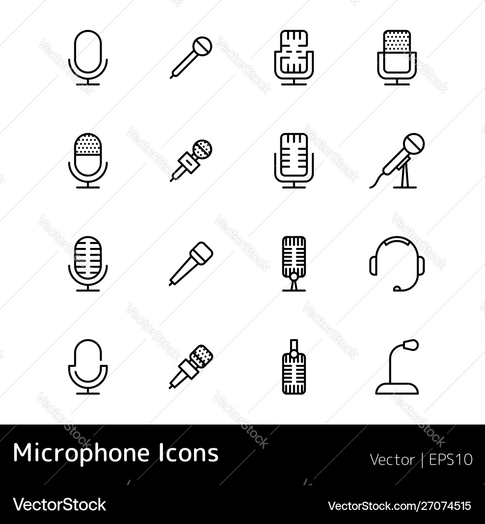 Microphone outline icon set mic sign Royalty Free Vector