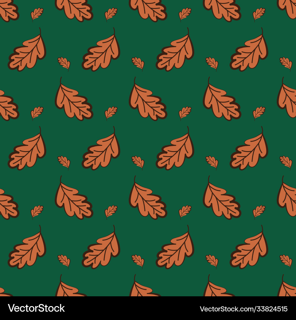Seamless oak leaves pattern on dark green Vector Image