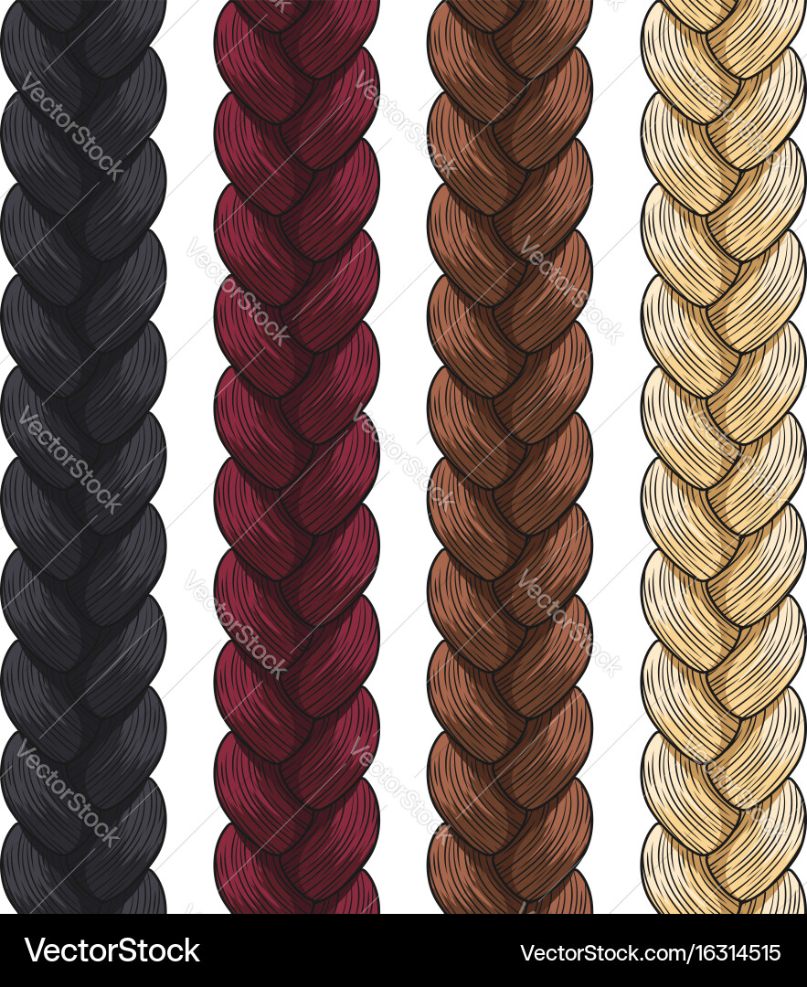Set of colored pigtails seamless patterns Vector Image