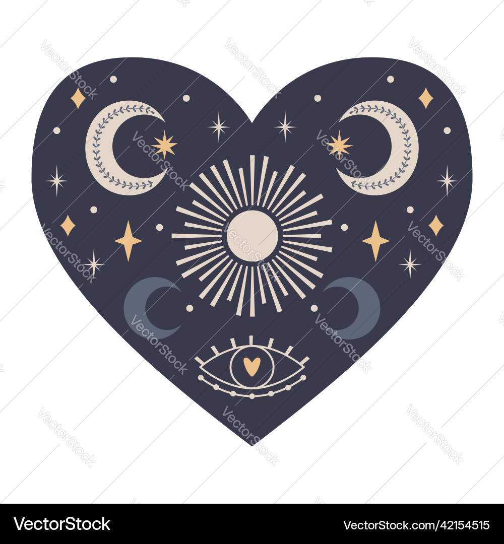 Symmetrical mystical heart with celestial Vector Image