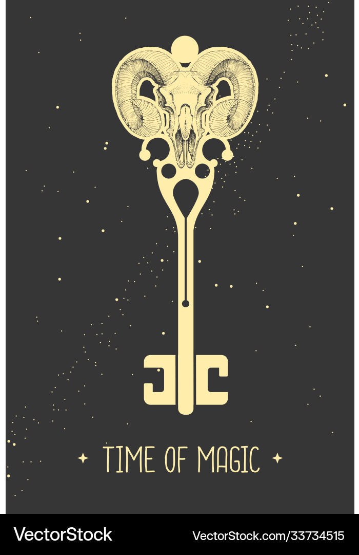 Witchcraft card with key sign on space background Vector Image