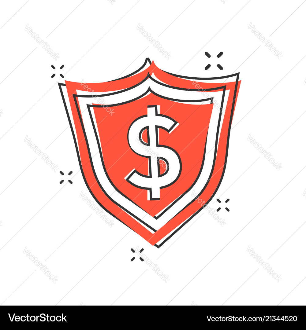 Cartoon shield with money icon in comic style Vector Image