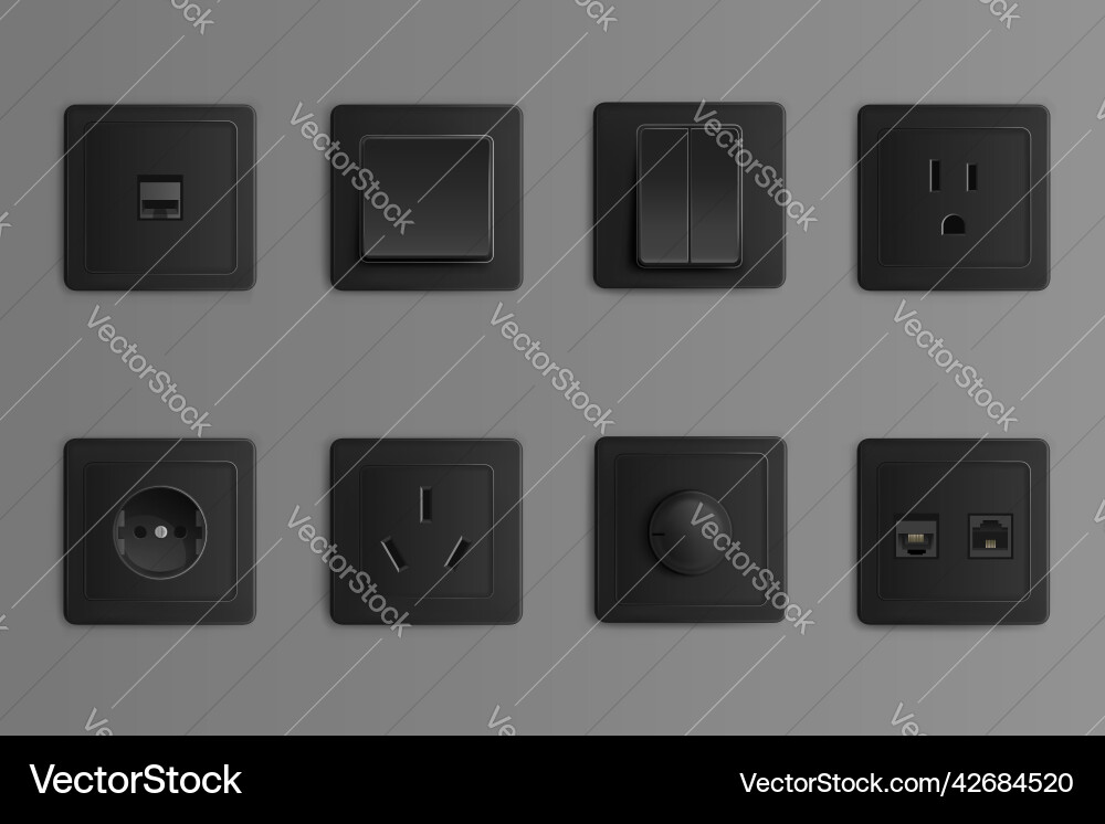 Electric sockets and switches on wall Royalty Free Vector