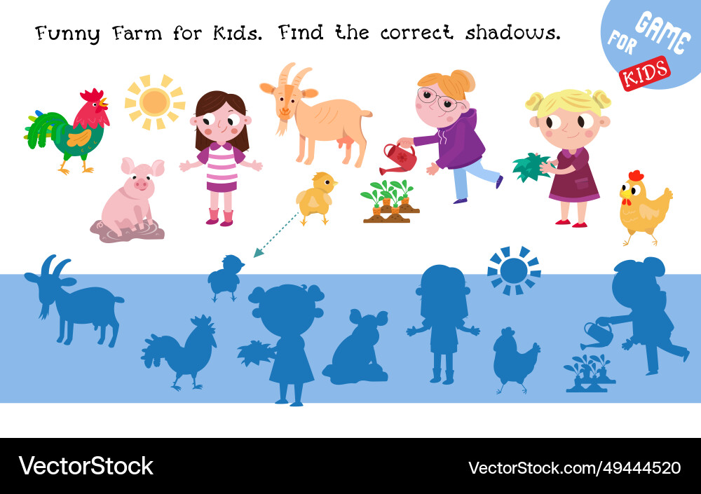 Find shadows educational puzzle game for kids Vector Image