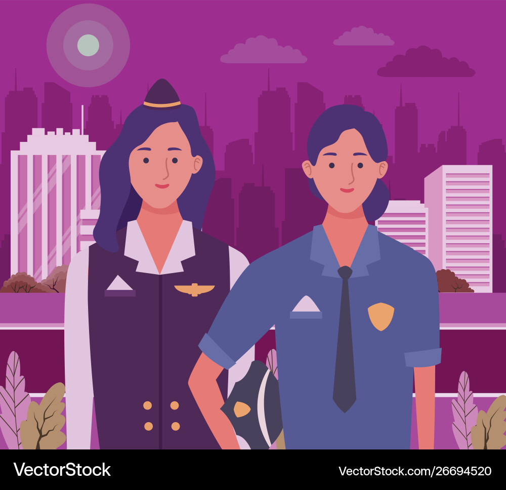 Professionals workers couple smiling cartoons Vector Image
